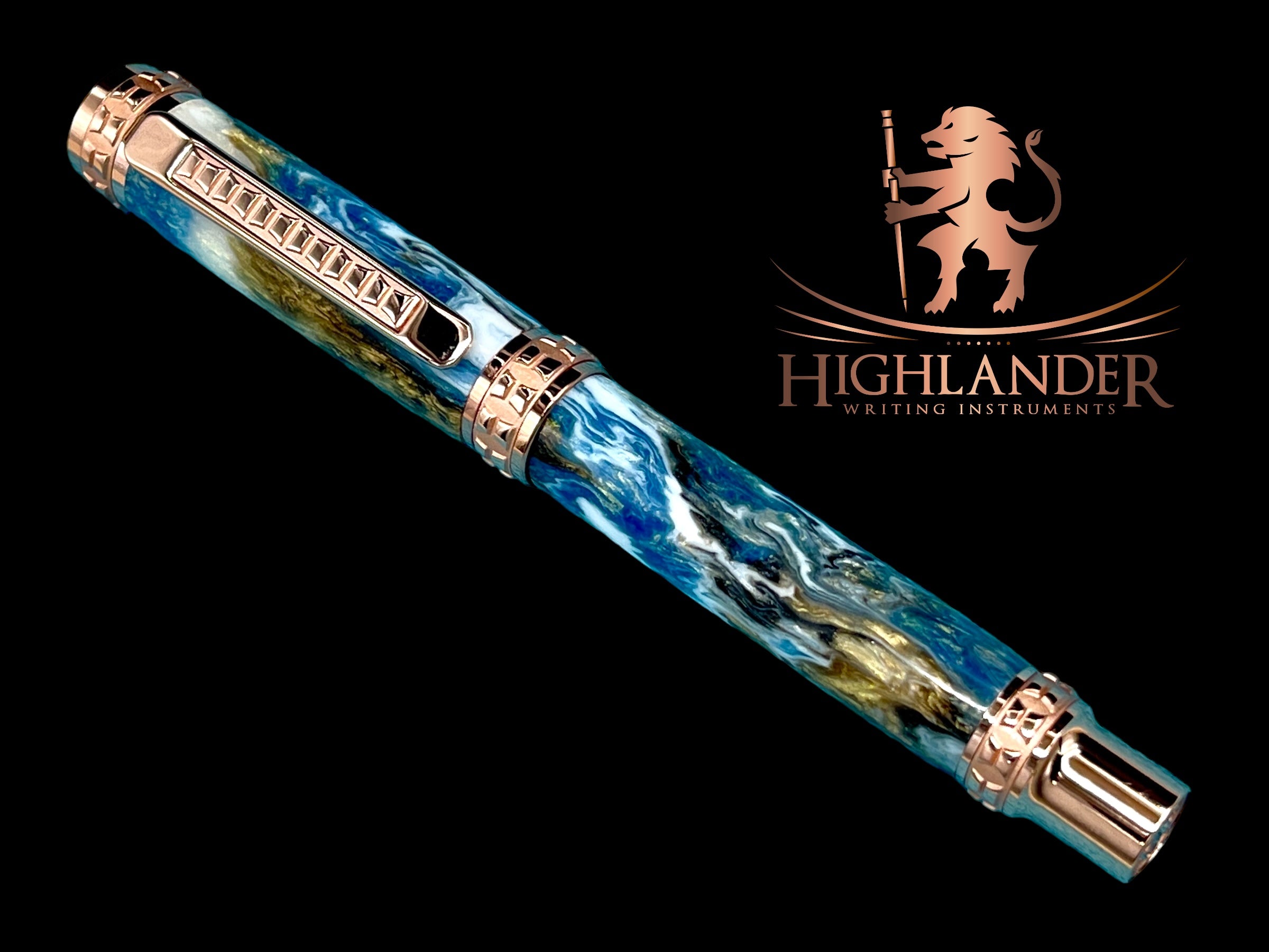 Highlander Edinburgh Luxury Rose Gold Fountain Pen, One of a Kind, Han