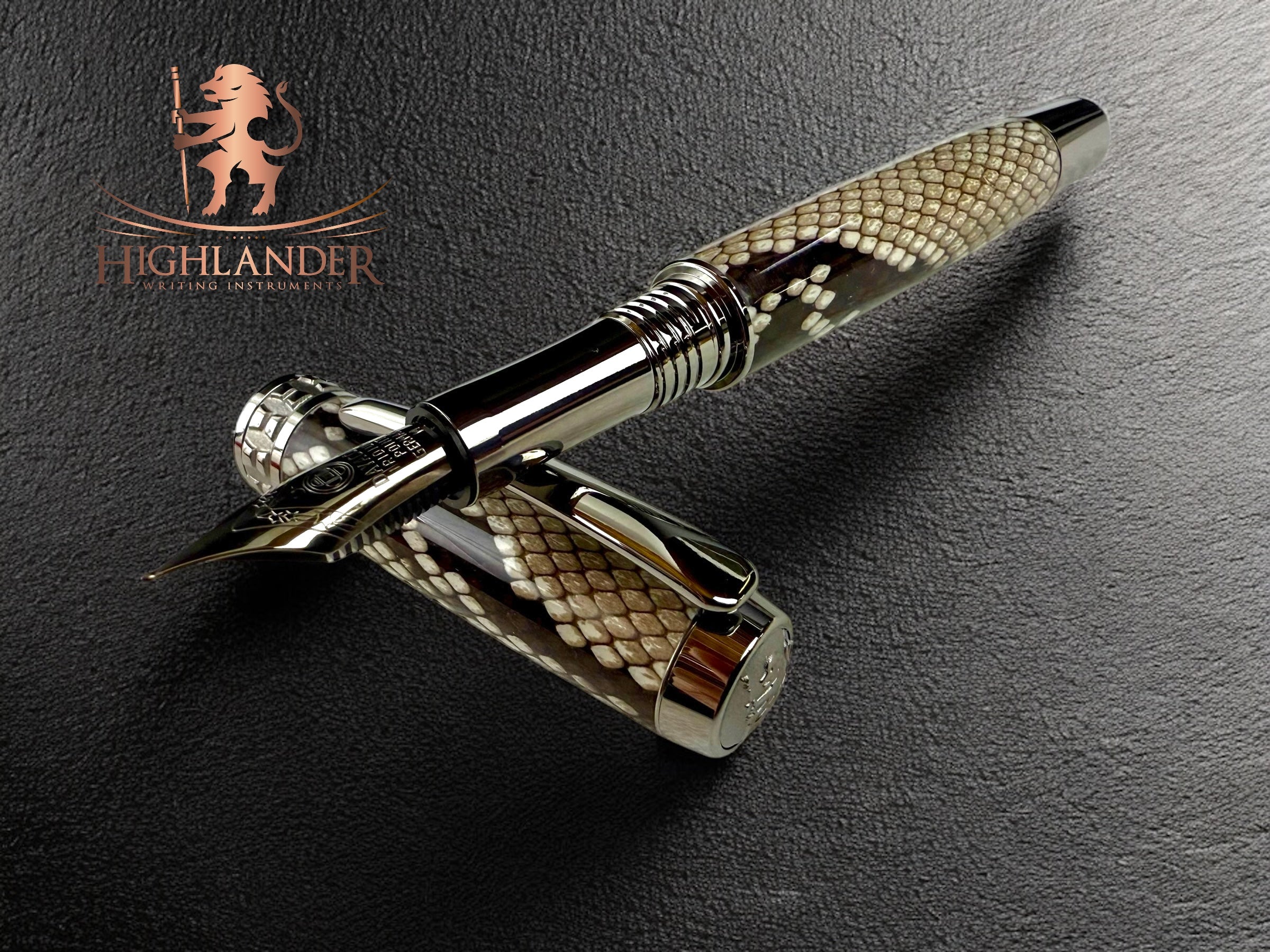 Authentic Reticulated Python Handcrafted Black Titanium Fountain Pen.